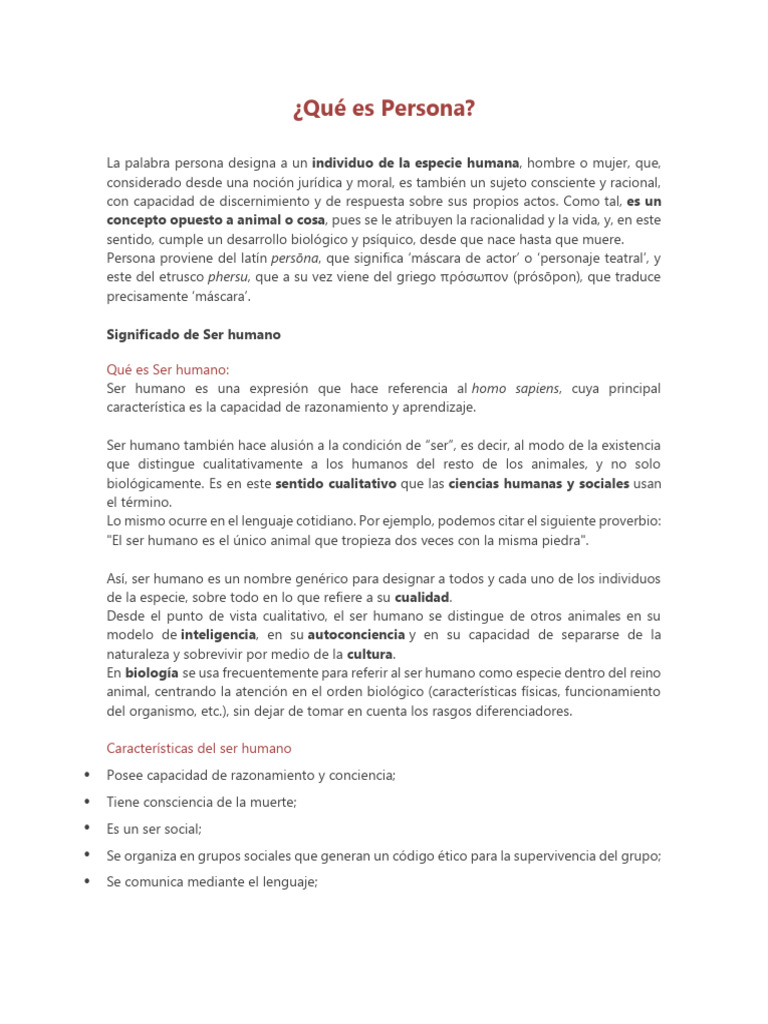 Definición y características de la persona | PDF | Humano | Mal