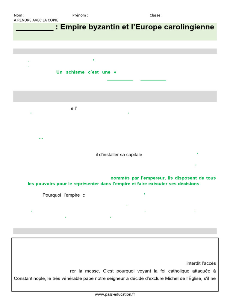 Evaluation Correction 5ème Byzance Et L'europe Carolingienne | PDF