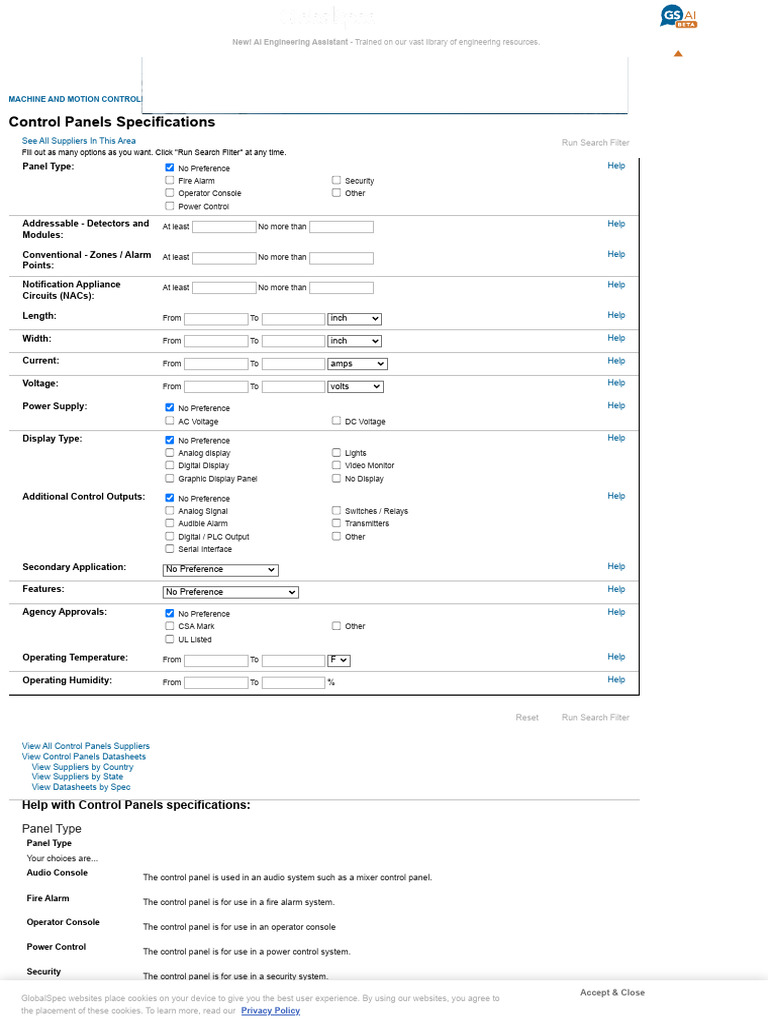 Control Panels Specifications - GlobalSpec | PDF | Electricity ...