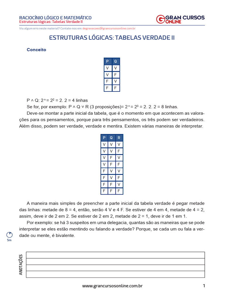 Aula 4 - ESTRUTURAS LÓGICAS - TABELAS-VERDADE II | PDF