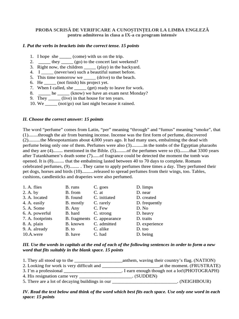 Test engleza intensiv V2 | PDF