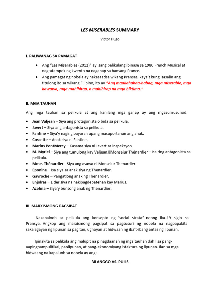 Summary Les Miserables | PDF