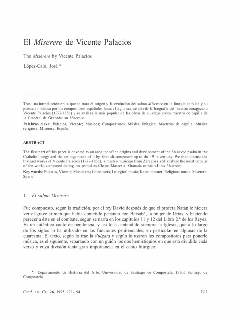 Lopez-Calo, Jose - El Miserere de Vicente Palacios - Articulo 1995 | PDF