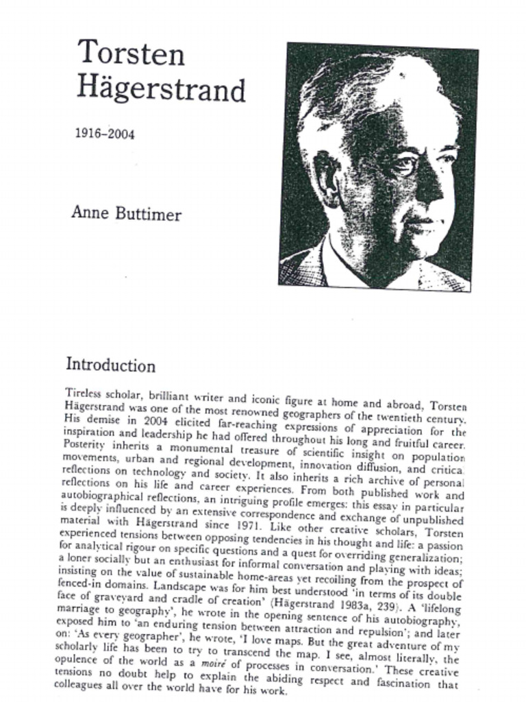 Torsten Hagerstrand Introduction | PDF