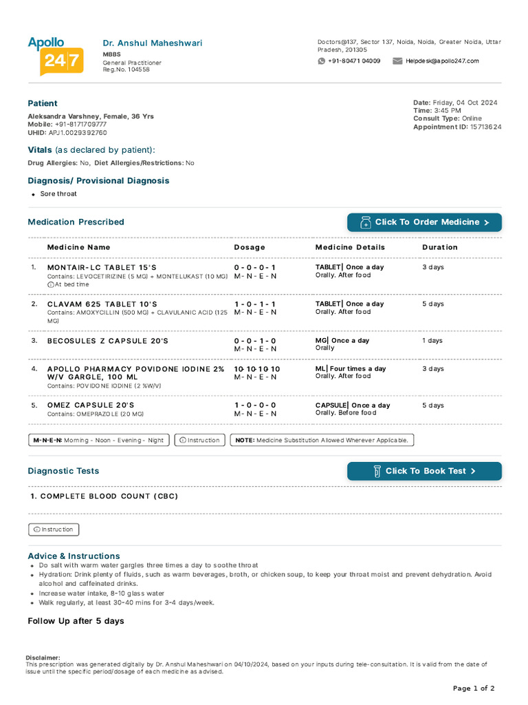 Prescription - Apollo 2471728036996705 | PDF