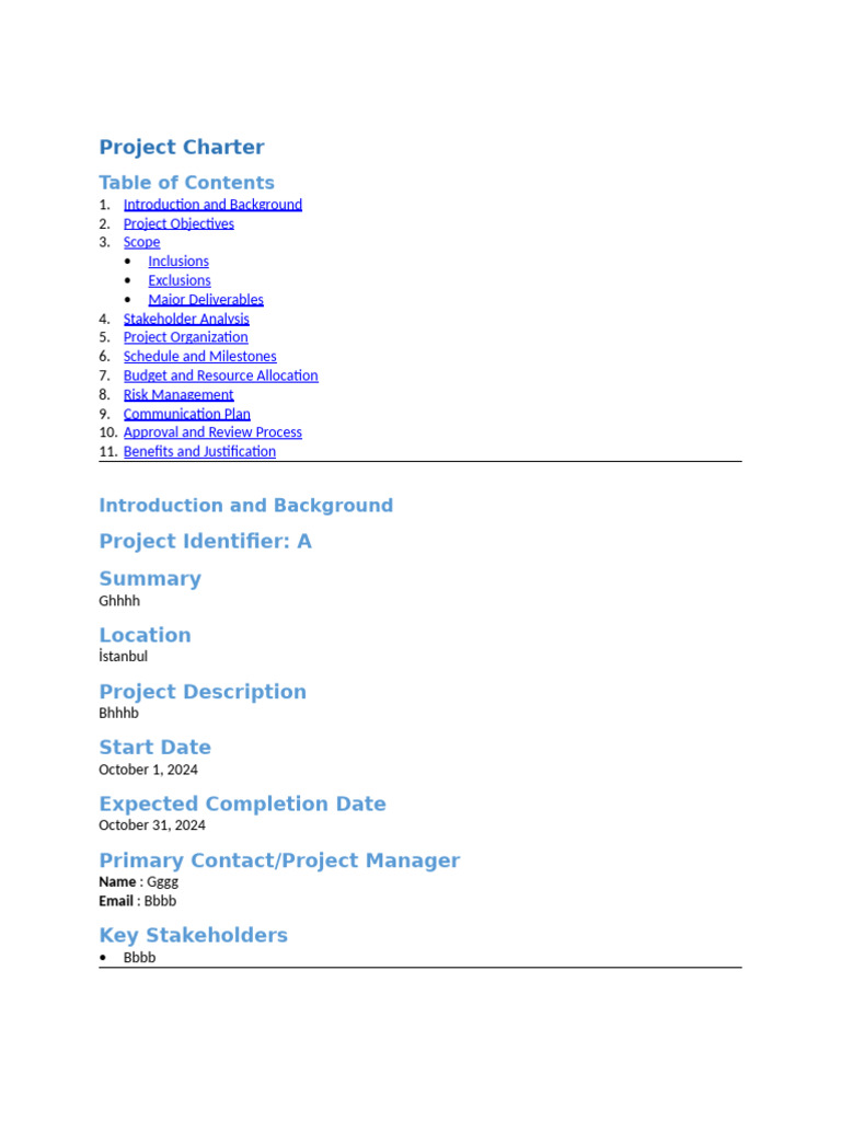 Project Charter Document 1728026935608 | PDF