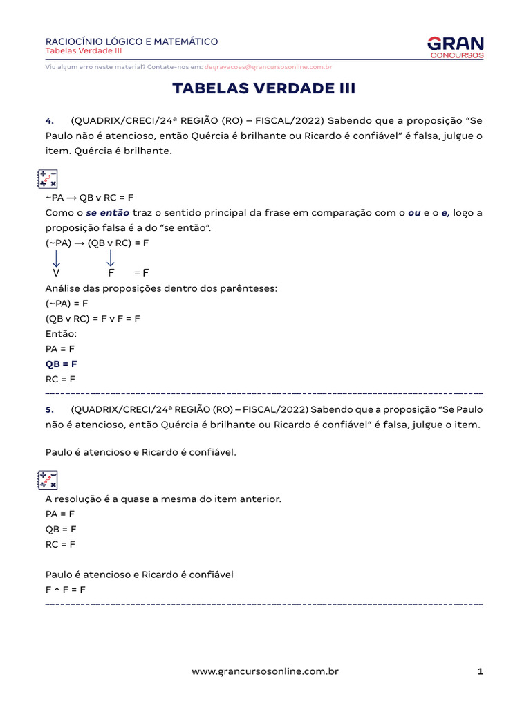 Aula 8 - TABELAS VERDADE III | PDF