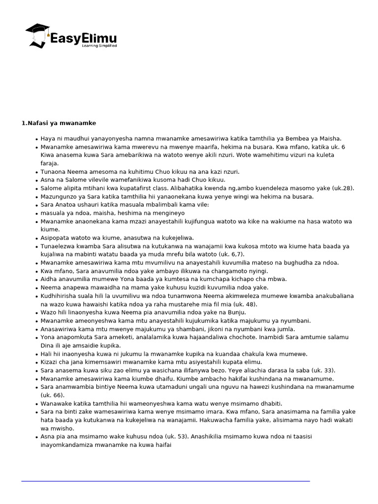 Bembea Ya Maisha Maudhui Notes-215 | PDF