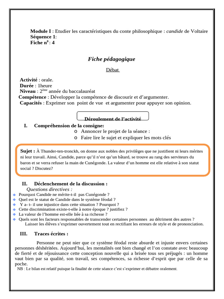 Fiche n4 Orale Cand | PDF