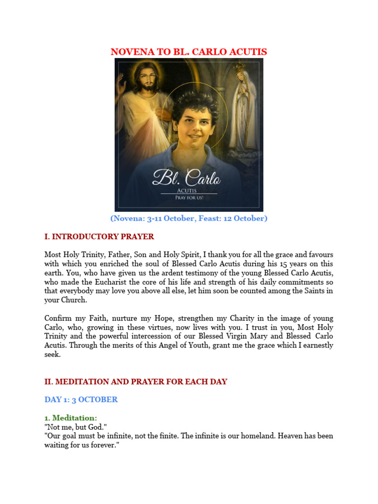 Novena To Bl. Carlo Acutis. | PDF | Grace In Christianity | Christian Meditation
