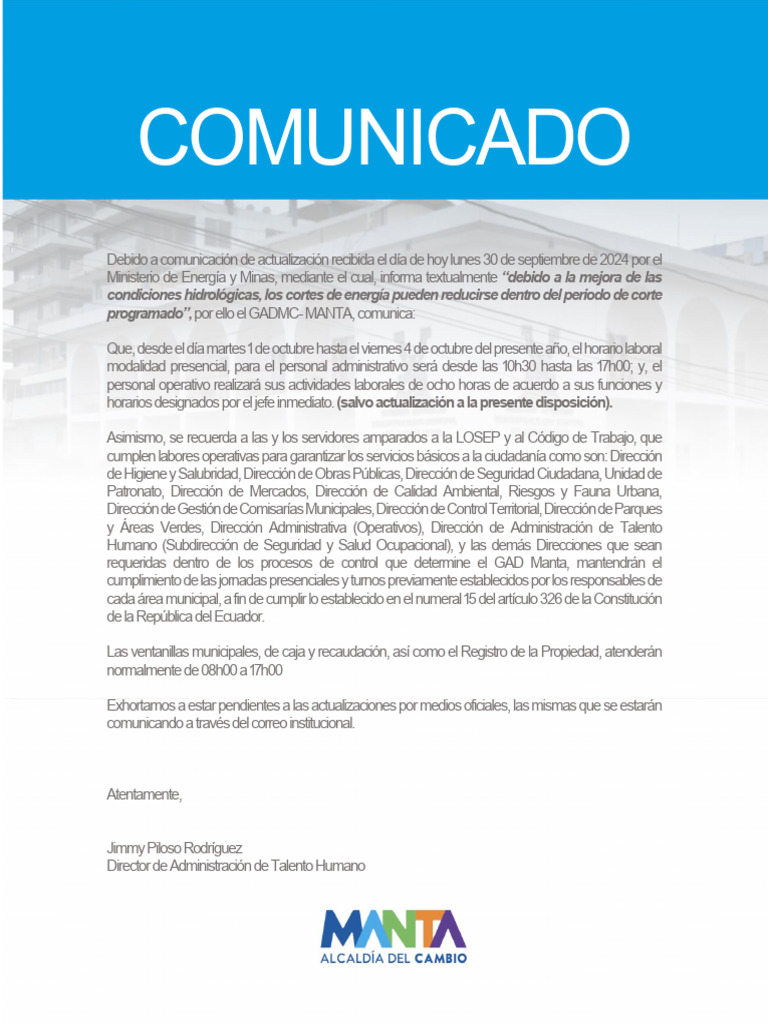 Actualización A Comunicado TTHH Al 01 Octubre de 2024 | PDF