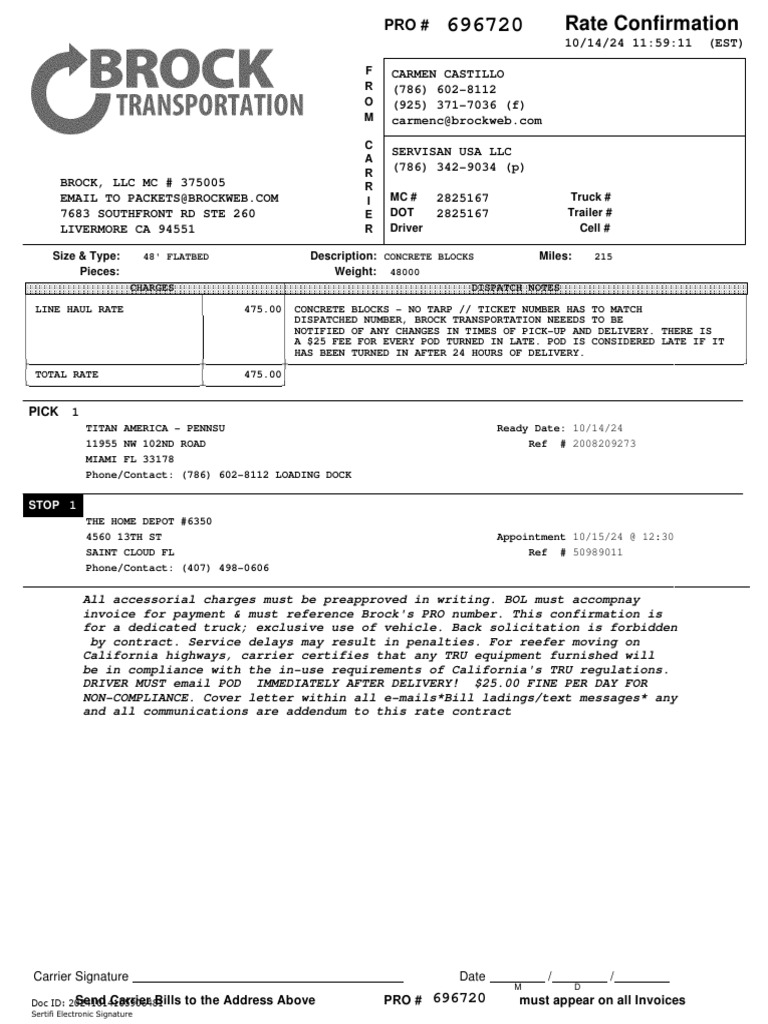 Rate Confirmation | PDF