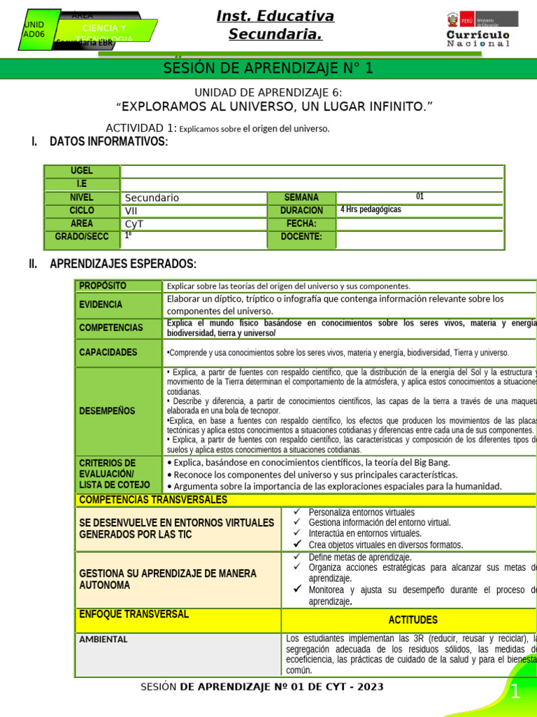 A-1º SES-ACT 1 CYT UND 6 | PDF