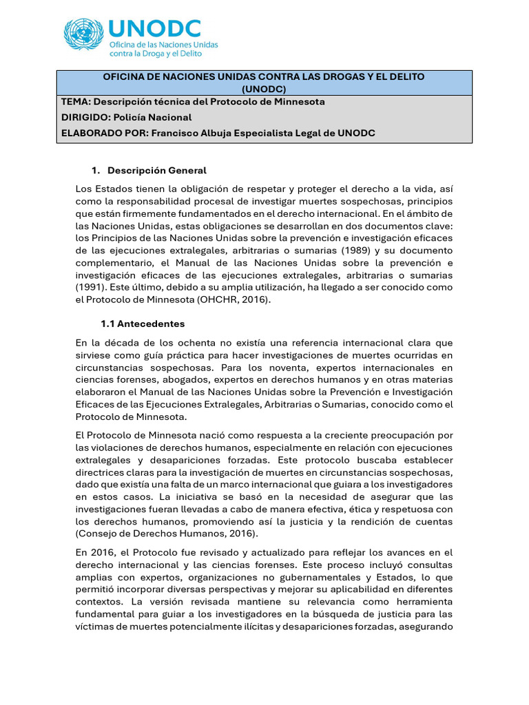Ficha de Descripción Técnica Protocolo de Minnesota | PDF
