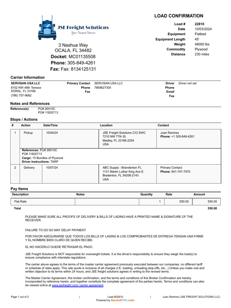 Load Confirmation 22810 20241003192650 | PDF