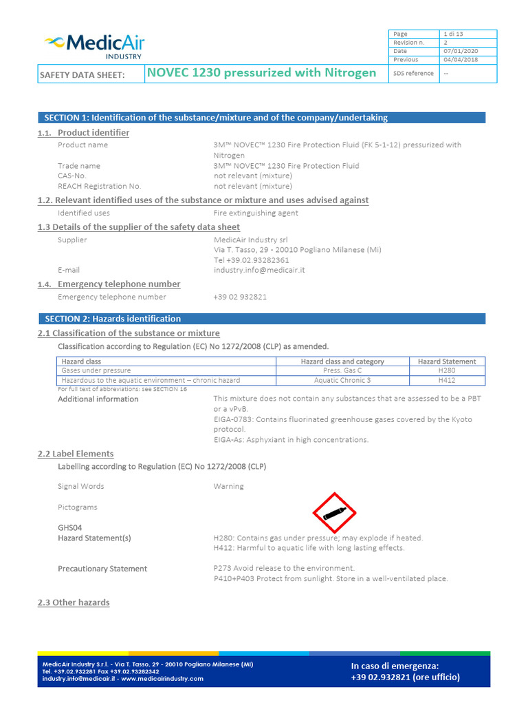 1065 NOVEC 1230 Pressurized With Nitrogen ENG | PDF