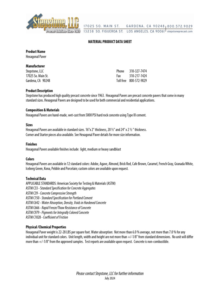 Stepstone Product Data Sheet Hexagonal Paver | PDF