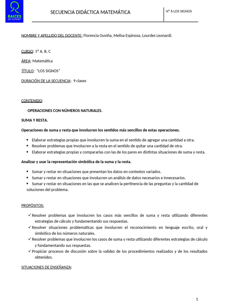 Mate Sec. Didáctica Nº6 2023 Los Signos - Sumas y Restas | PDF