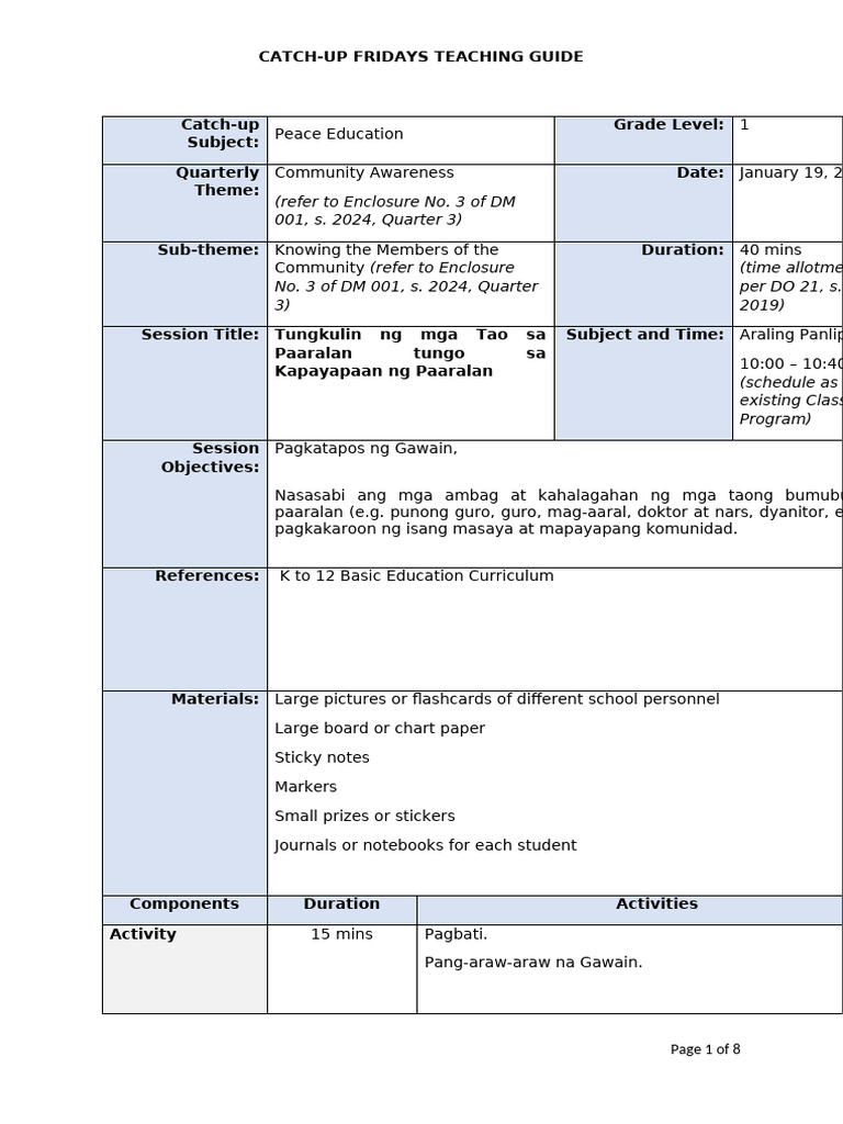Teaching-Guide-Catchup-AP Peace Ed Grade 1v1 | PDF