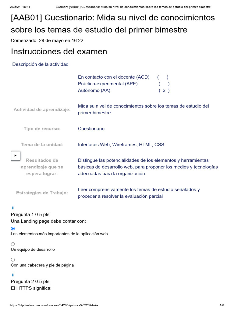 Examen - (AAB01) Cuestionario - Mida Su Nivel de Conocimientos | PDF | Aplicación web | Red mundial