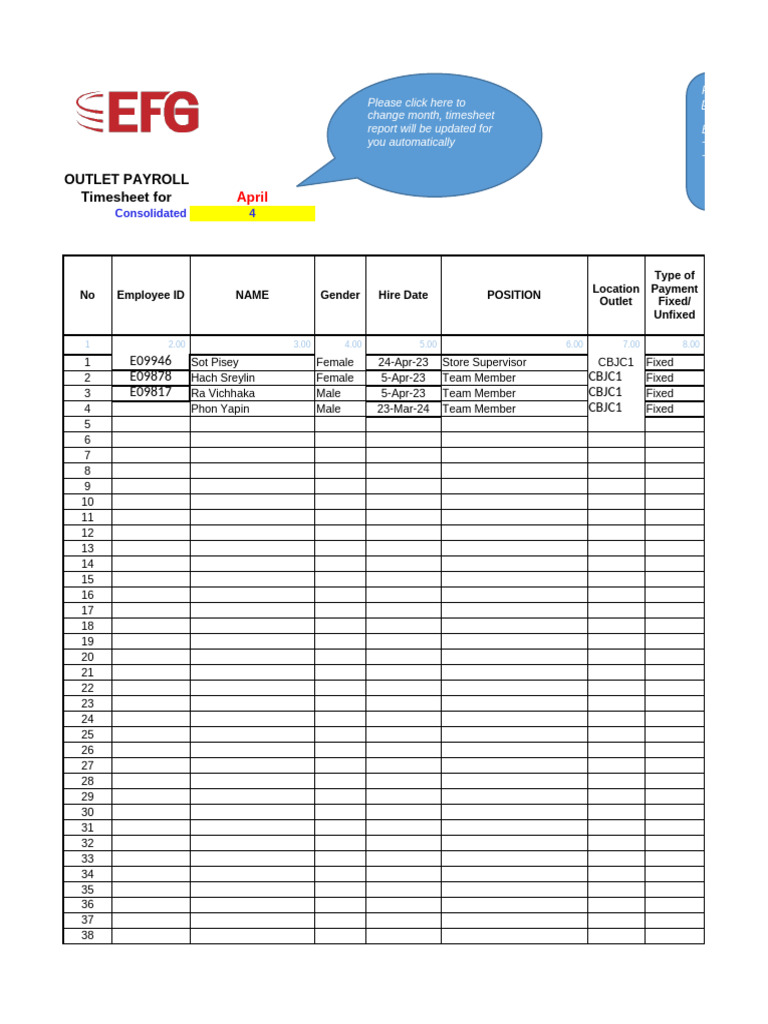 CBCJ1 Timesheet on April 2024 ( Payroll ) | PDF