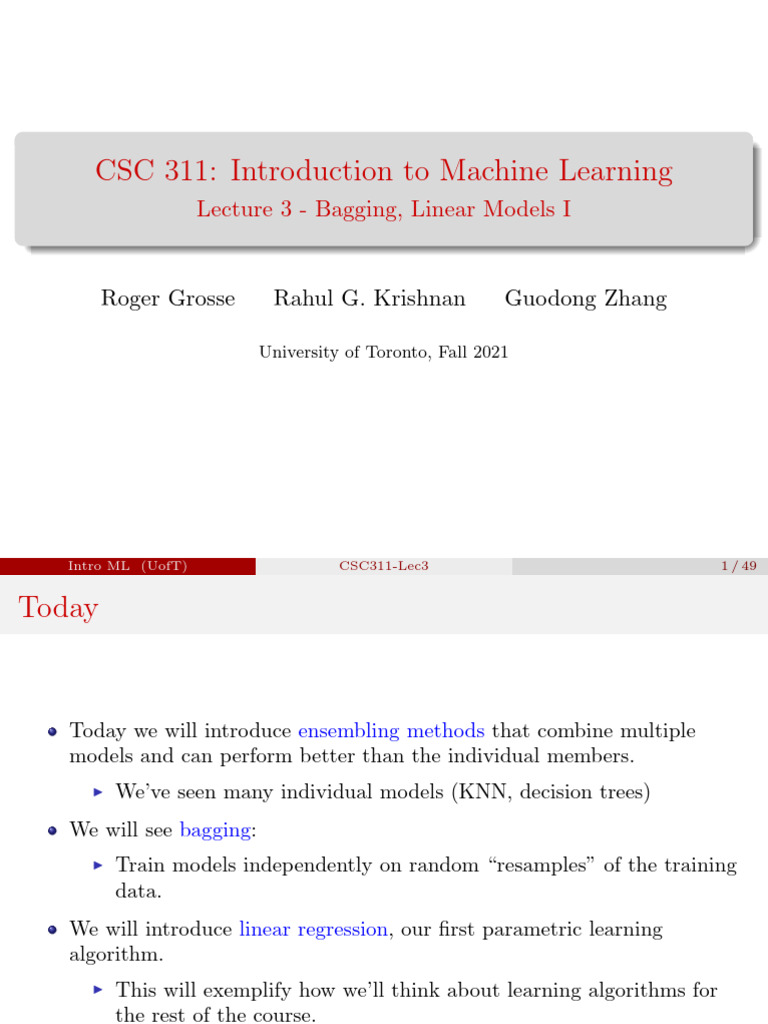 Lec03 Linear Regression 2021 Toronto | PDF