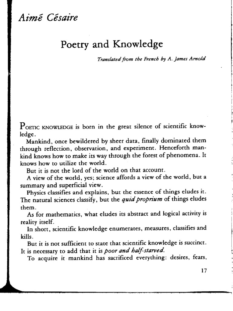 Cesaire Poetry and Knowledge Poetic Knowledge Is Born in The Great ...