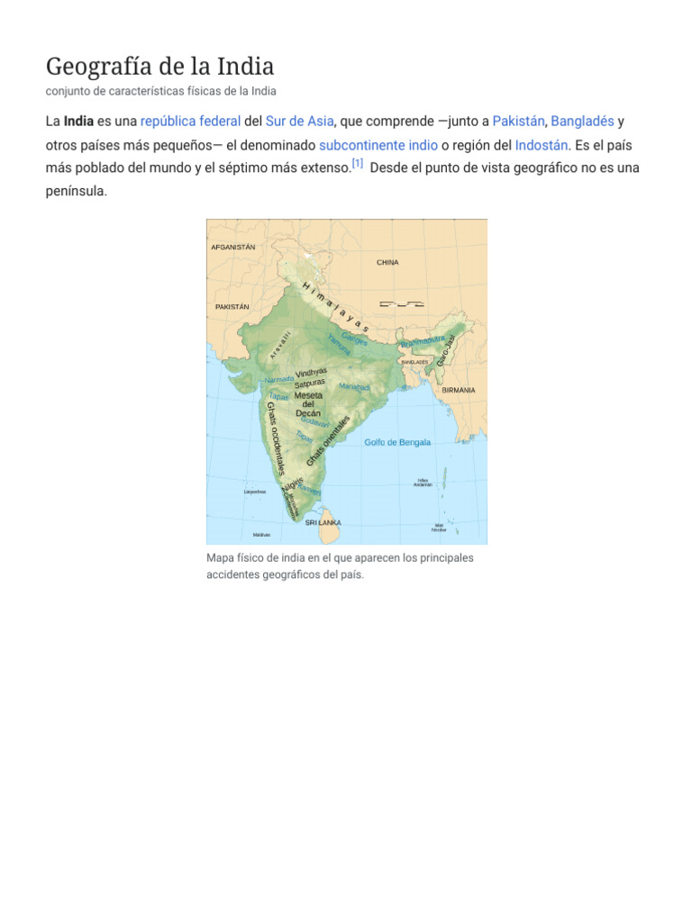 Geografía de la India - Wikipedia, la enciclopedia libre | PDF