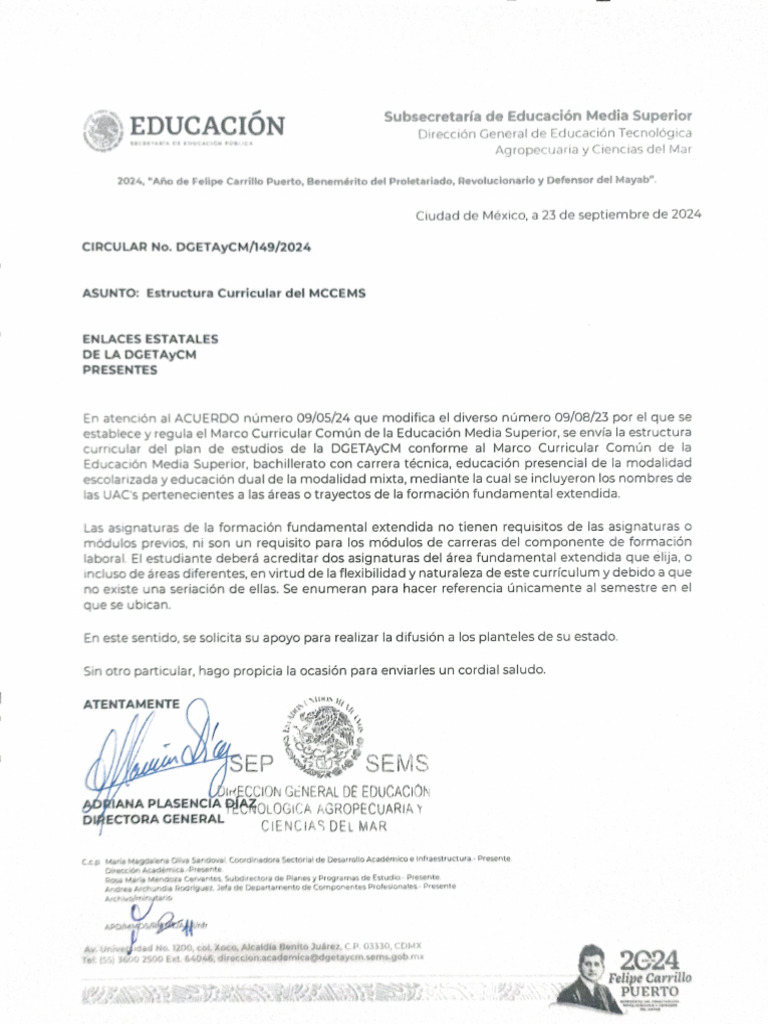 Circular 149 Mapa Curricular Actualizado Sep 2024 Socioemocional | PDF