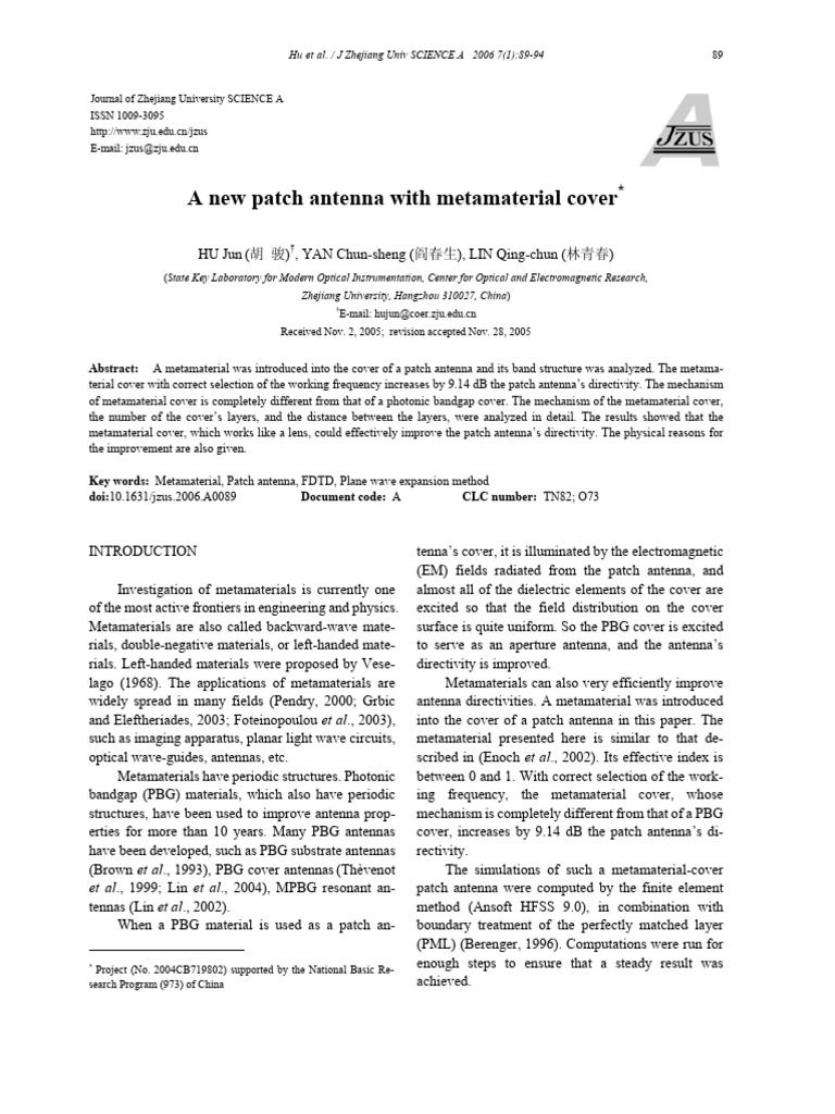 Jun-A New Patch Antenna With Metamaterial Cover | PDF