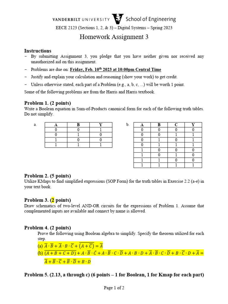 EECE2123 hw03 Spr23 Corrected | PDF | Logic | Mathematics