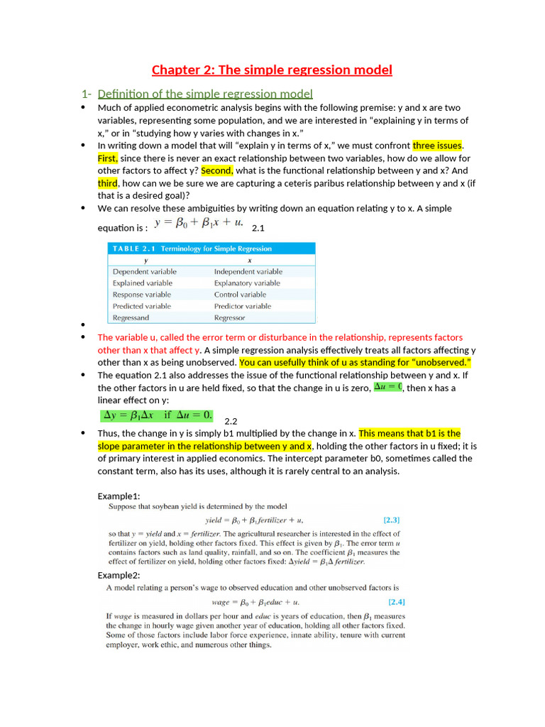 Chapter 2 Econometrics | PDF