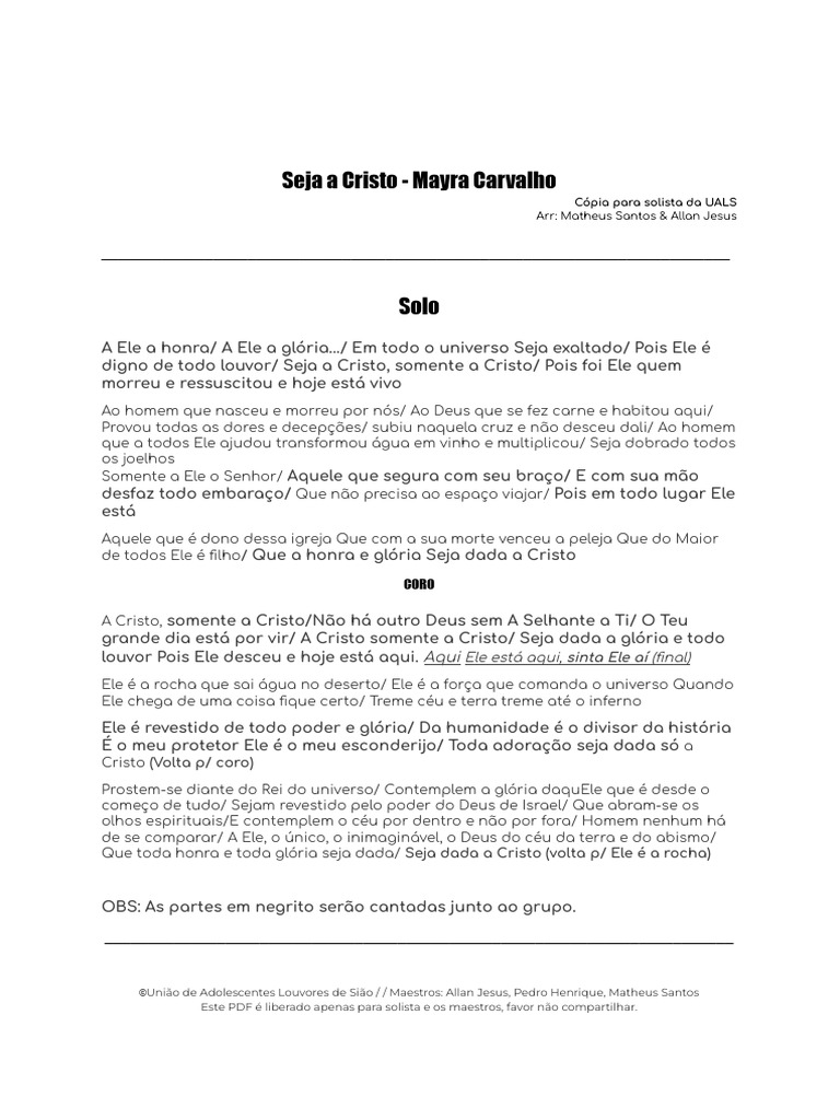 Seja a Cristo - Mayra Carvalho | PDF
