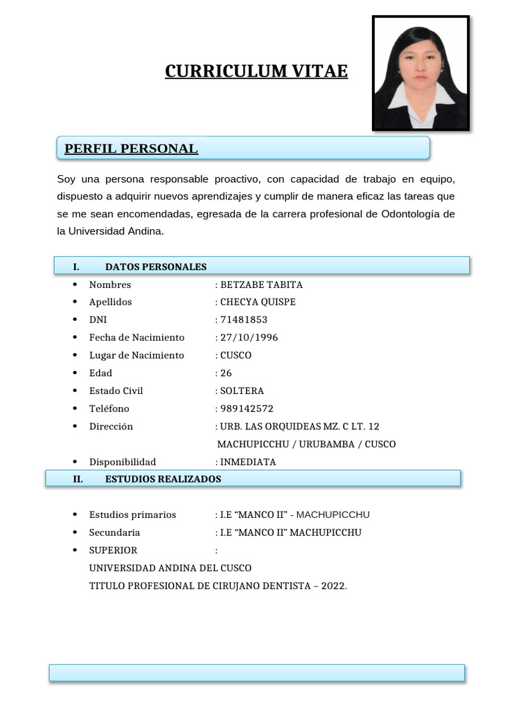 C.V. Katia Beatriz Texsi Quispe | PDF