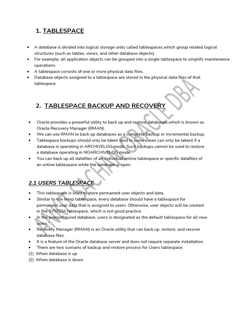 In-Depth Guide To Oracle Tablespace Backup and Recovery | PDF