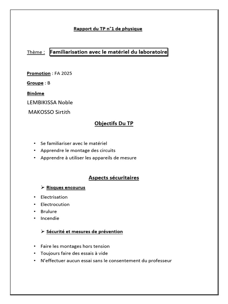 Rapport du TP Physique | PDF