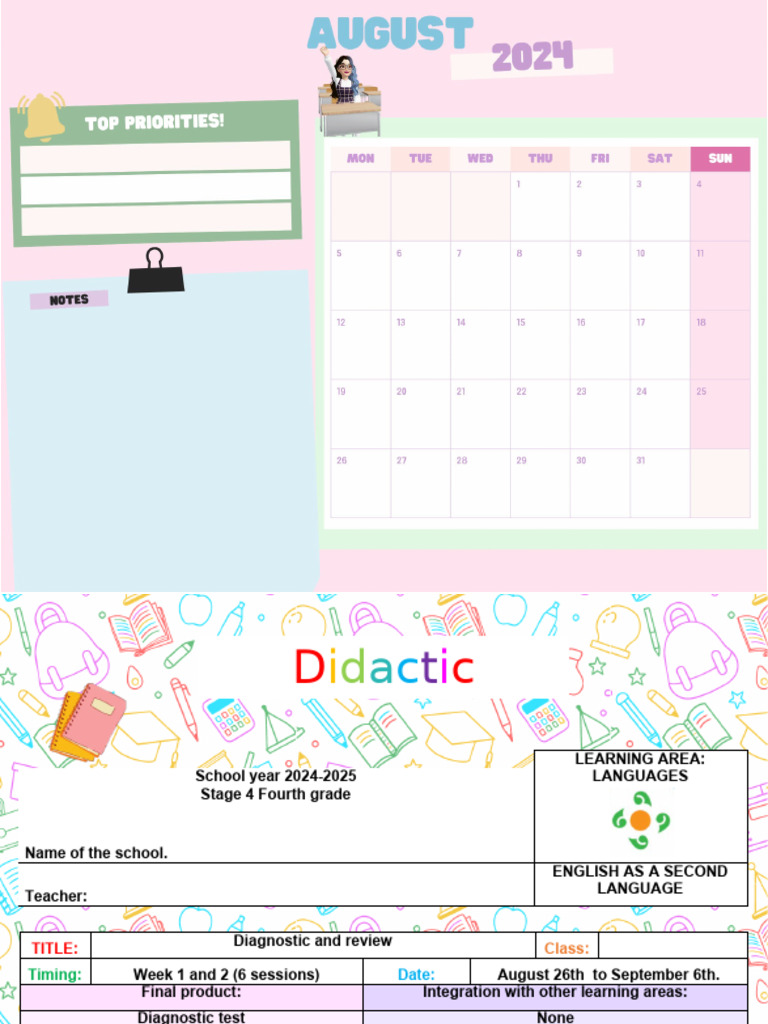 Lesson Plan 4th Grade August | PDF
