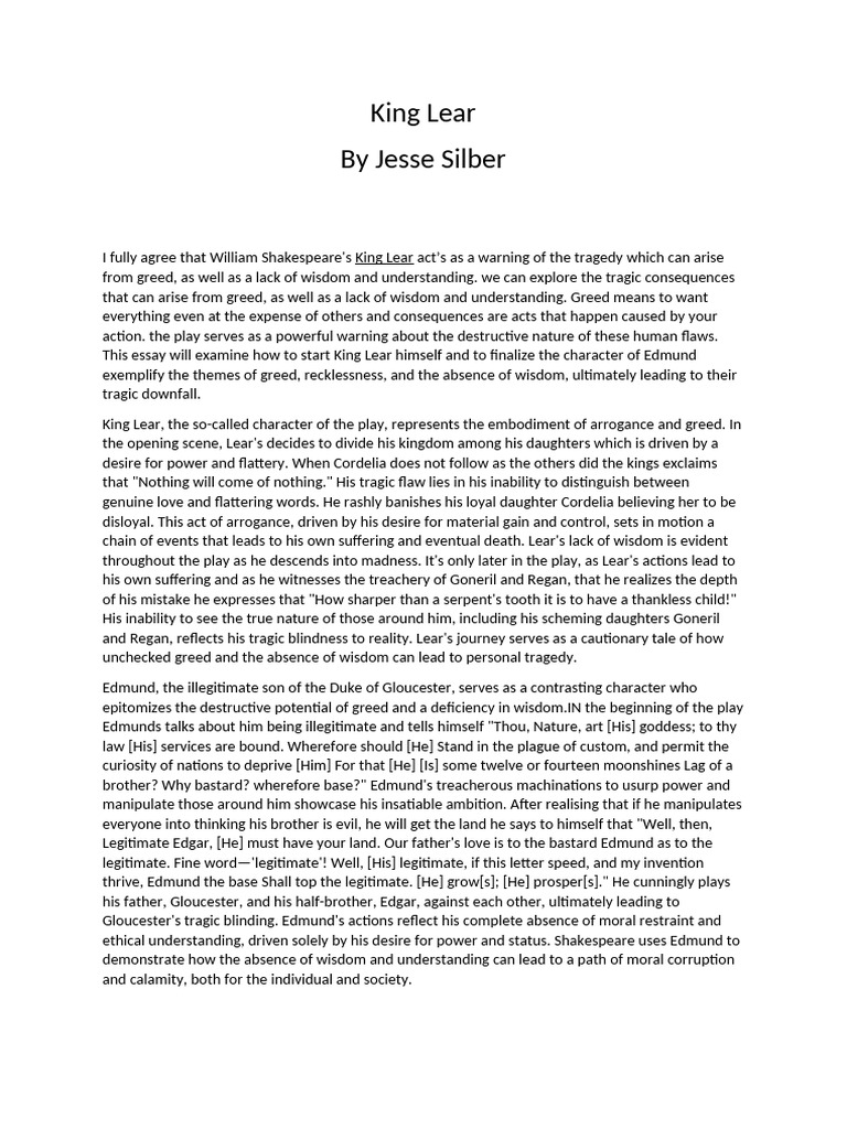 King Lear Essay - Draft | PDF
