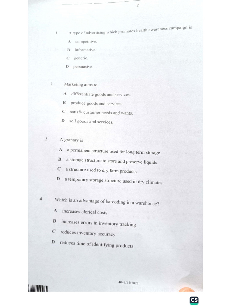 Commerce Paper 1 2023 | PDF