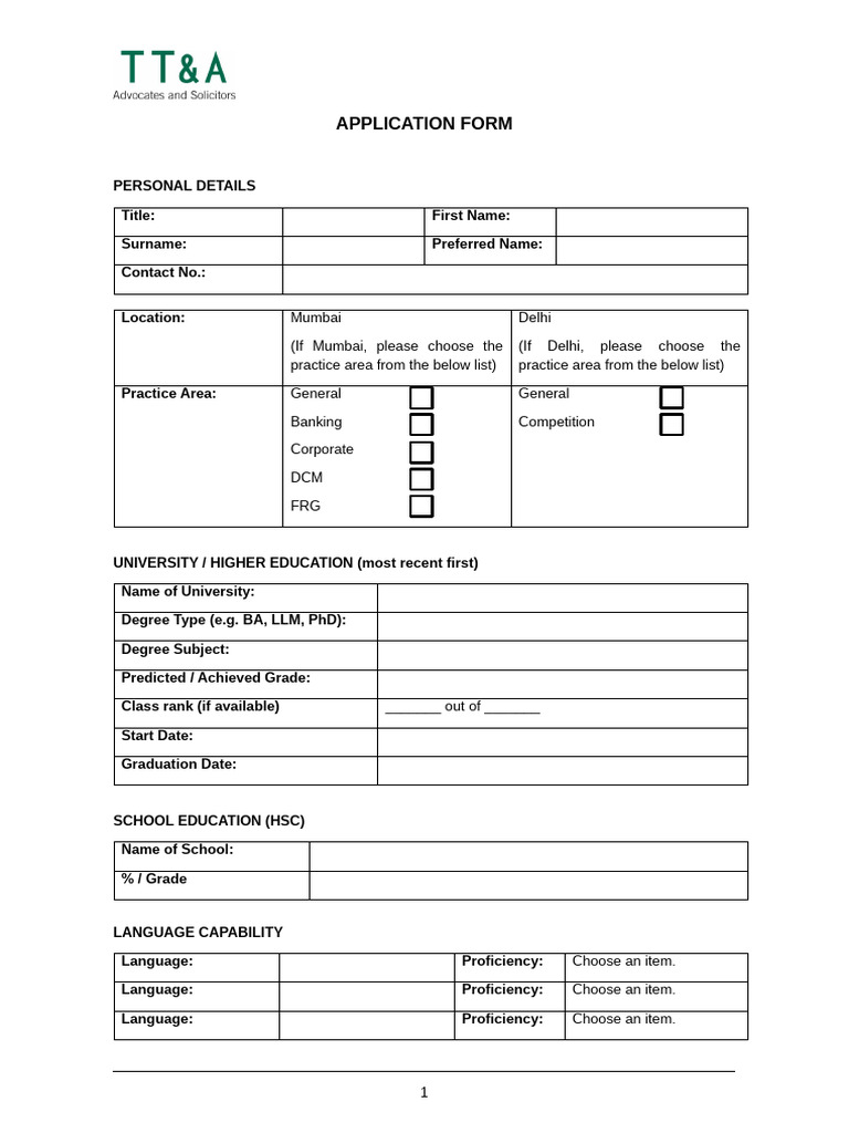 TTA Application Form | PDF