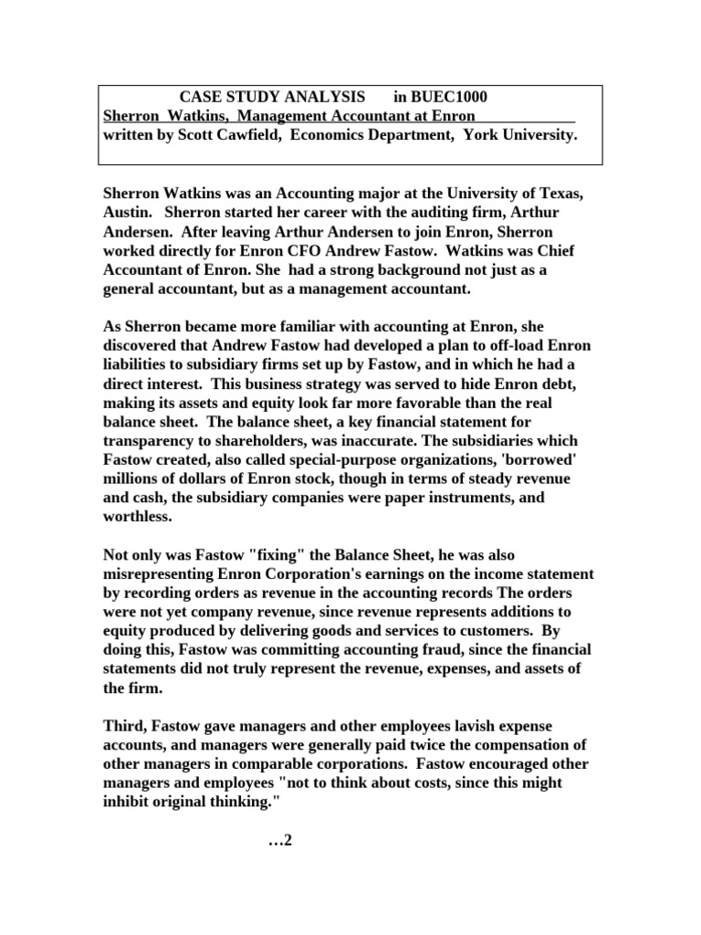 BUEC1000 ENRON CASE STUDY (Short) | PDF | Enron | Balance Sheet