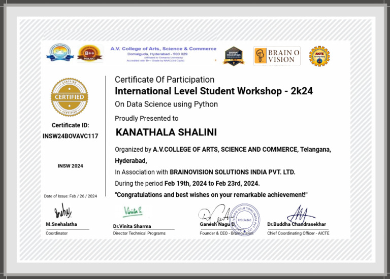 International Student Workshop 2024 On Data Science Using Python by Brainovision | PDF