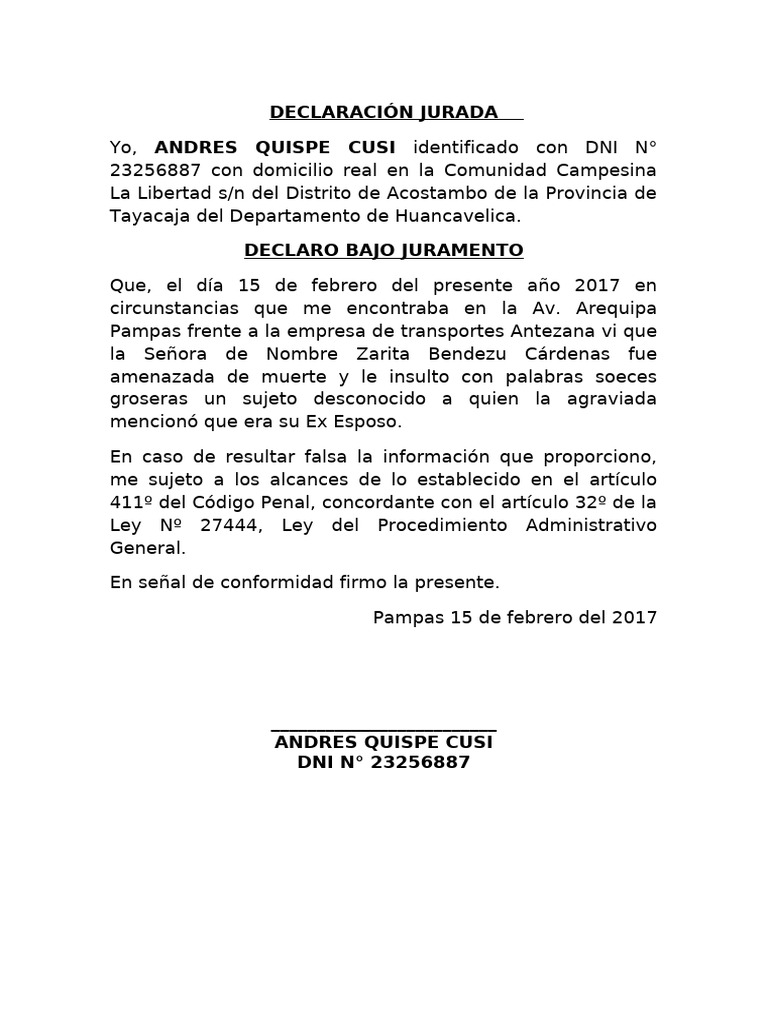 Declaración Jurada | PDF