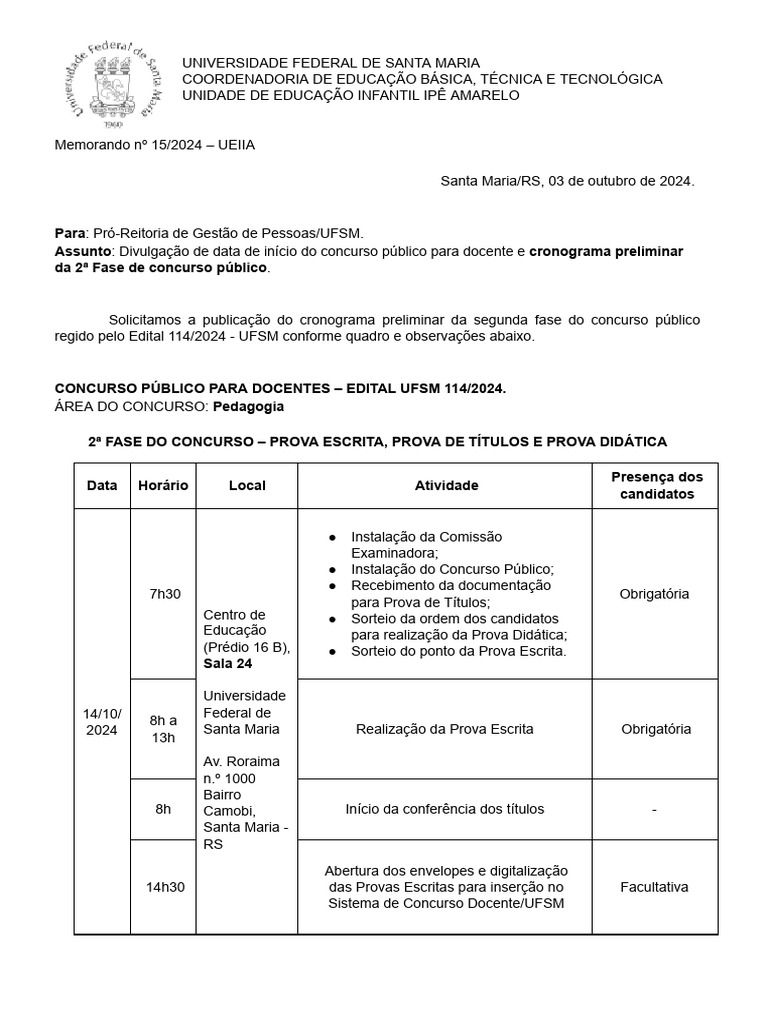 Memorando N. 15 - 2024 UEIIA | PDF