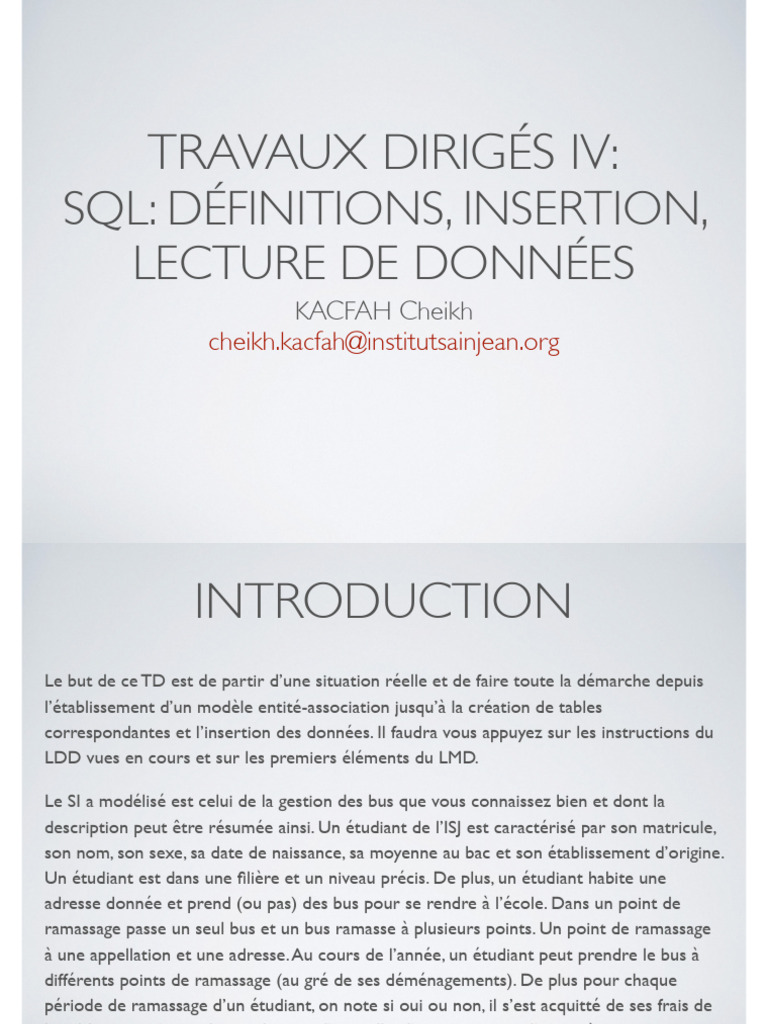 TD4 - SQL Create and Insert Bus | PDF