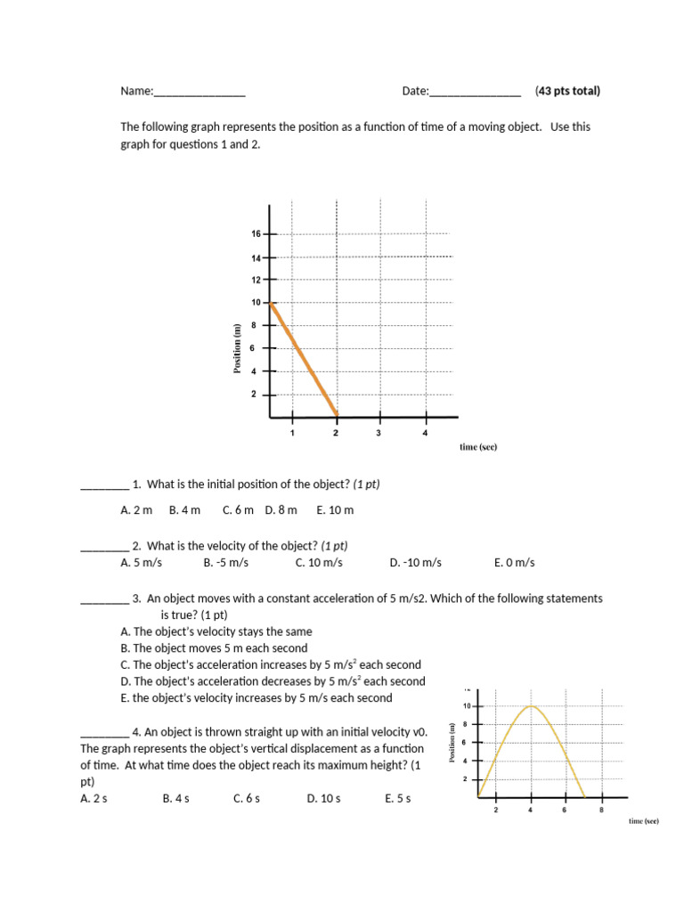Physics 1 Unit 1 Test | PDF
