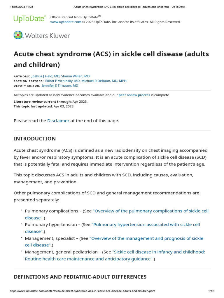 Acute Chest Syndrome (ACS) in Sickle Cell Disease (Adults and Children ...
