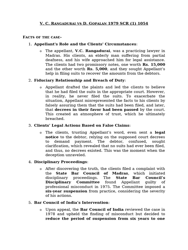 V. C. Rangadurai Vs D. Gopalan (Professional Ethics Presentation) | PDF