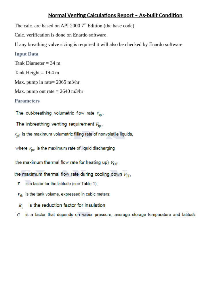 Normal Venting Calculaions Report-Modified REV 03 | PDF