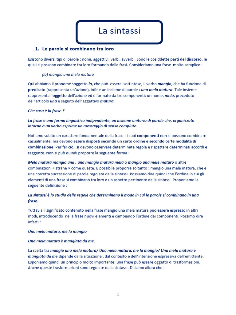 La Sintassi 1 | PDF